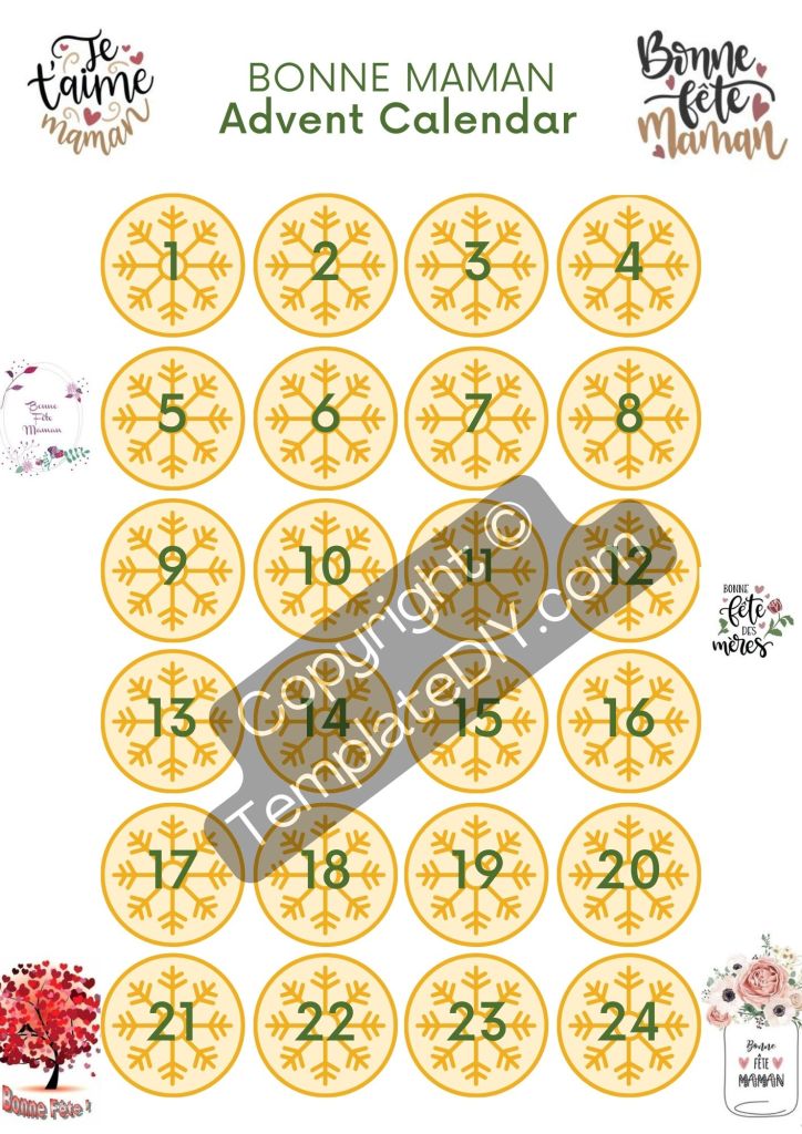 Bonne Maman Advent Calendar Printable Template PDF, Word