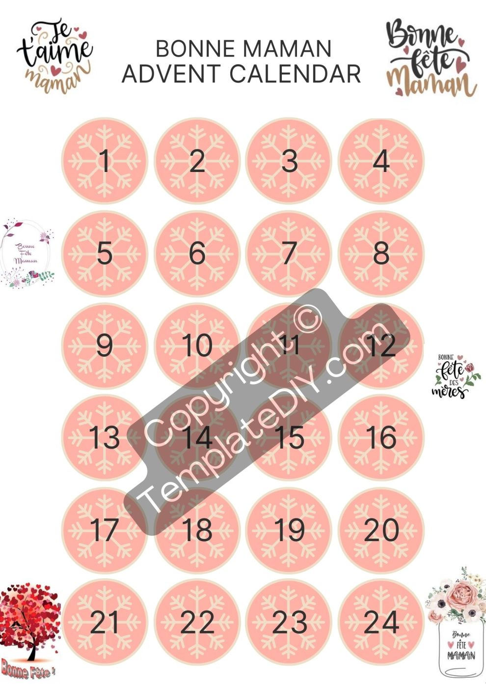 Bonne Maman Advent Calendar Printable Template PDF, Word