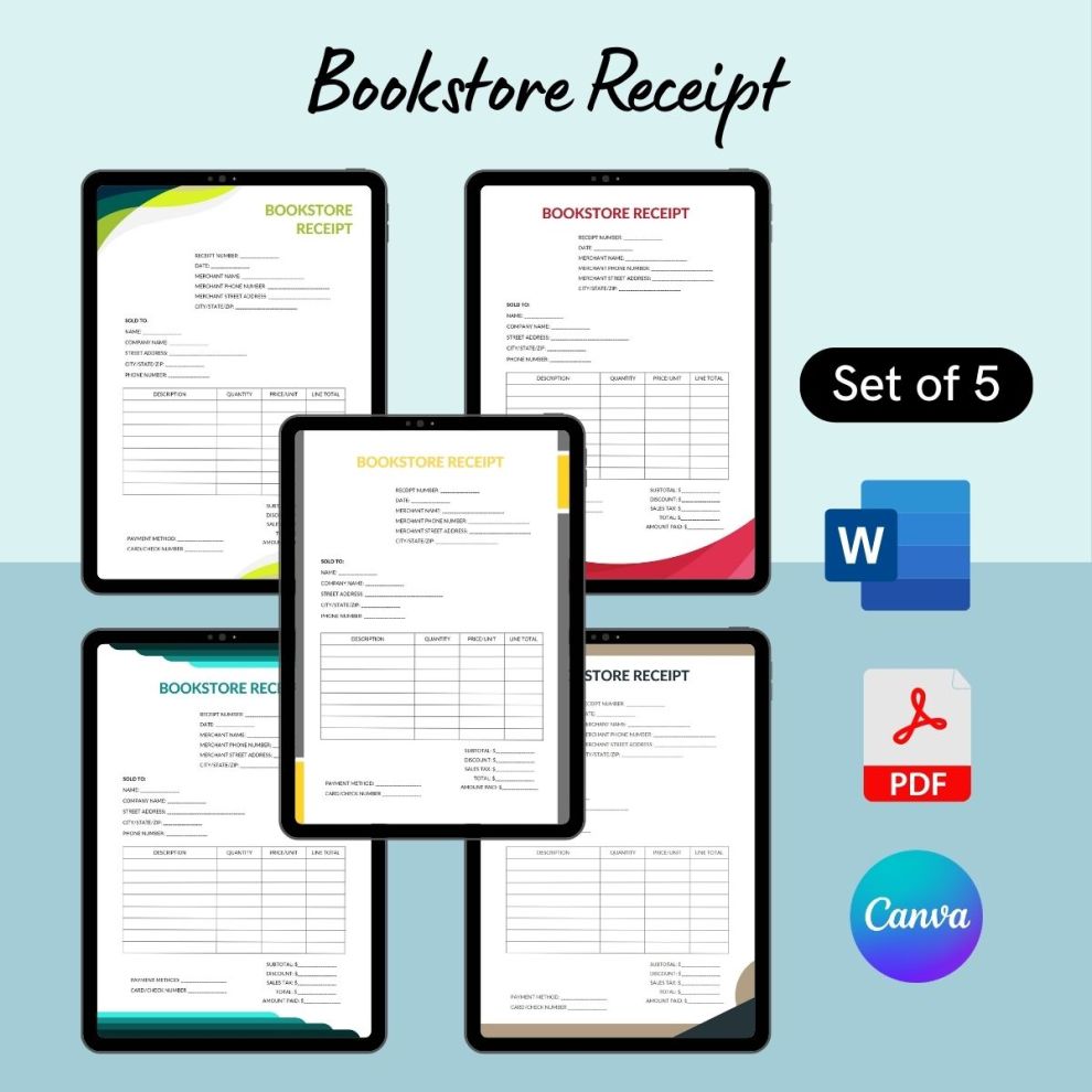 Bookstore Receipt Template Printable PDF, Word, Excel