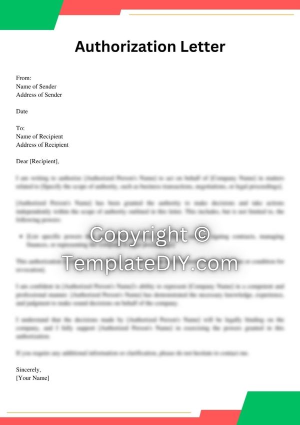 Business Authorization Letter Sample Template and Examples
