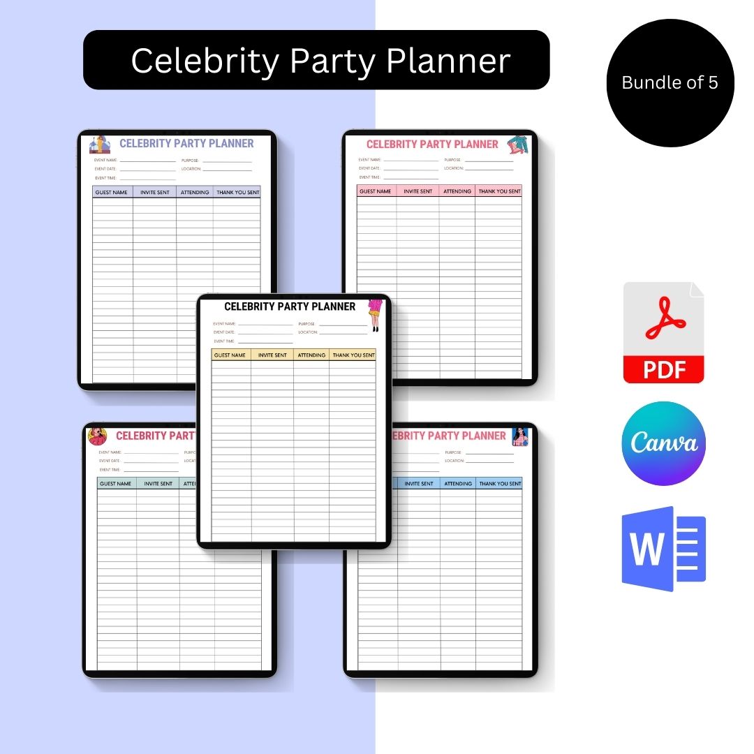 Celebrity Party Planner Template Printable PDF, Word