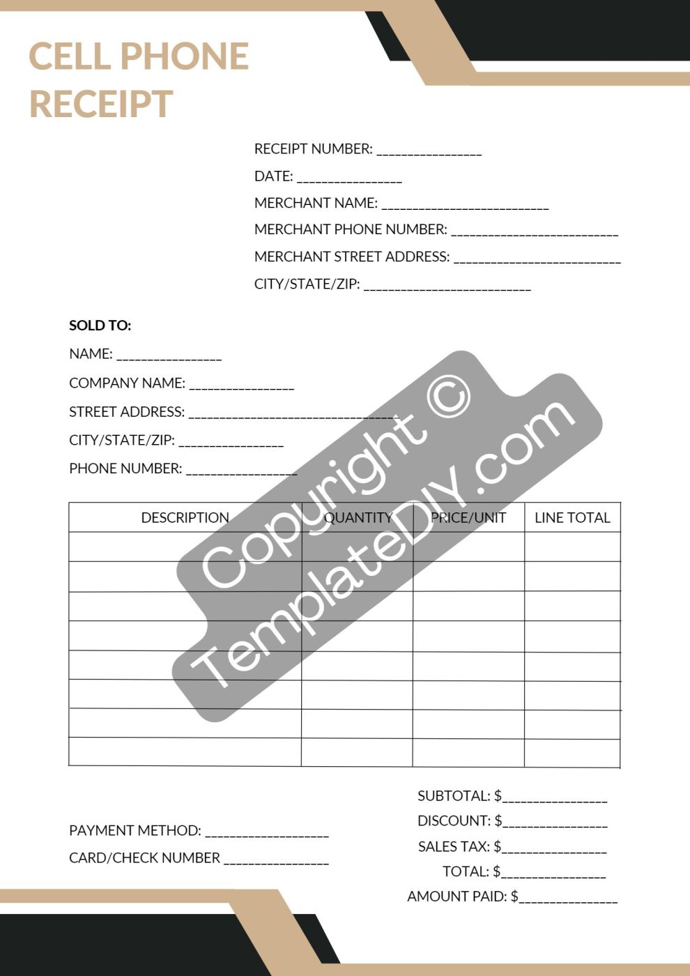 Cell Phone Receipt Template Blank Printable in Pdf, Excel