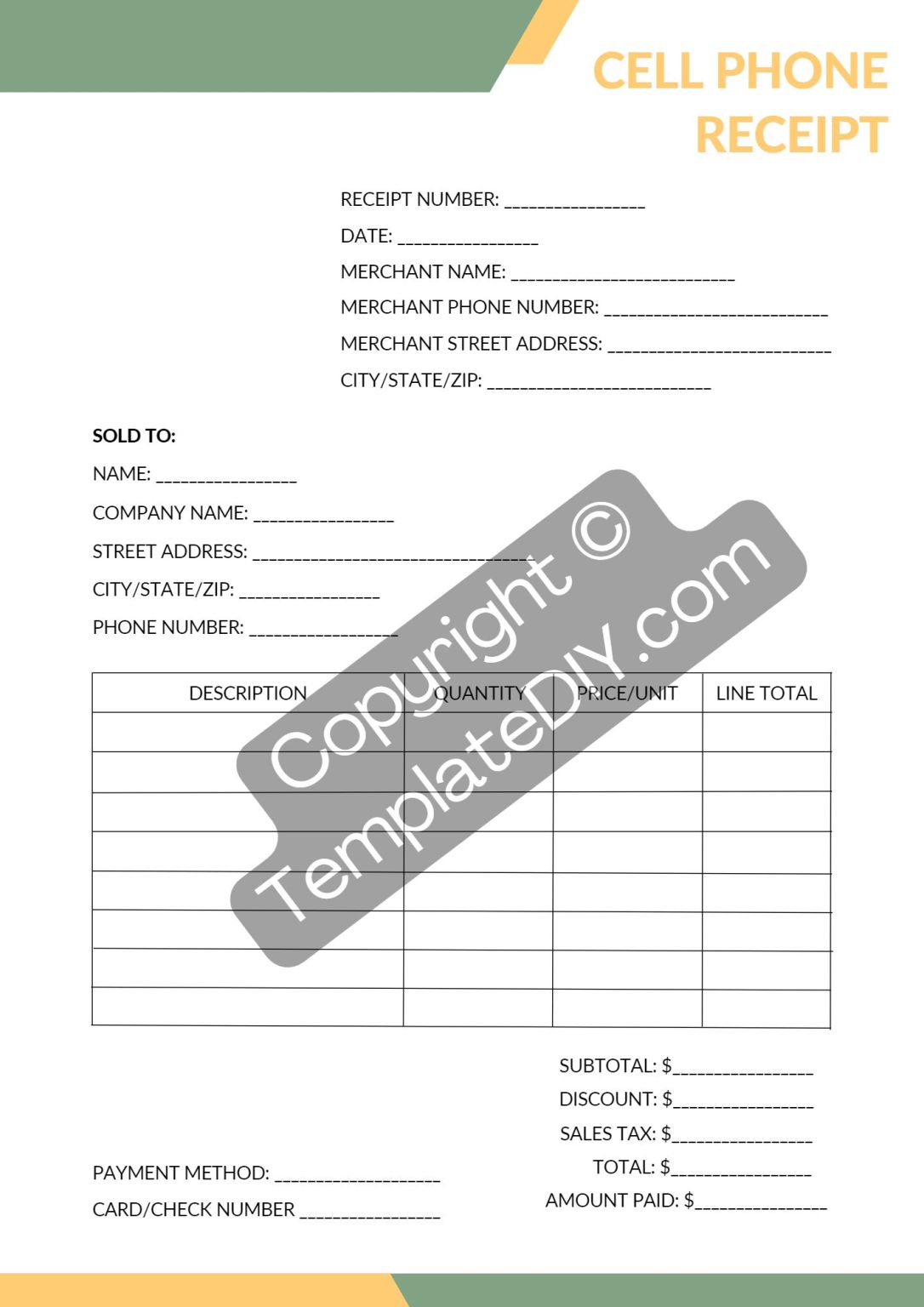 Cell Phone Receipt Template Blank Printable in Pdf, Excel