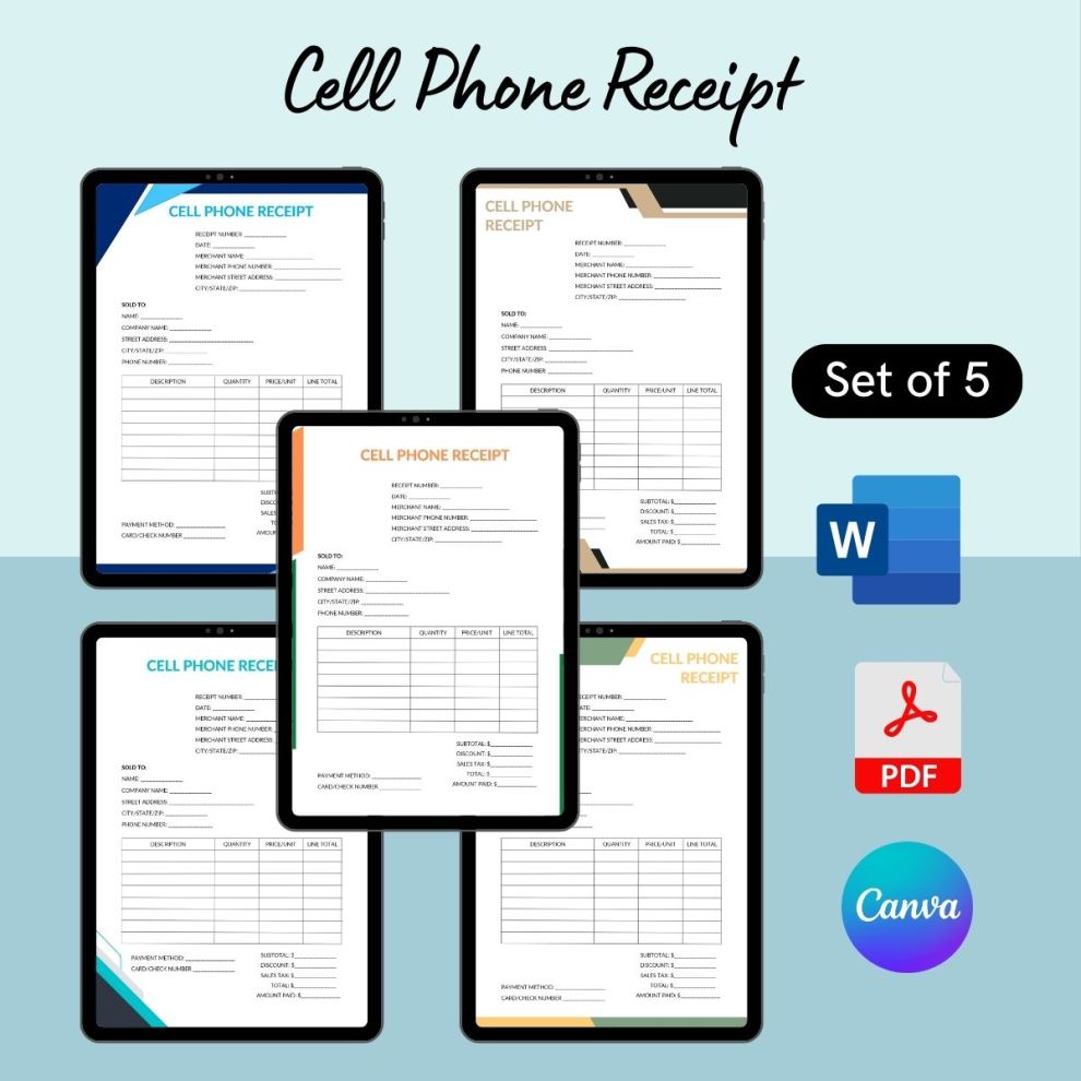 Cell Phone Receipt Template Blank Printable in Pdf, Excel