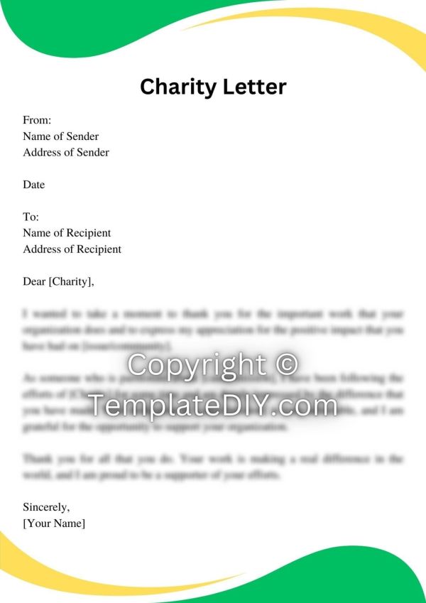 Charity Acknowledgement Letter Sample and Examples [Word]