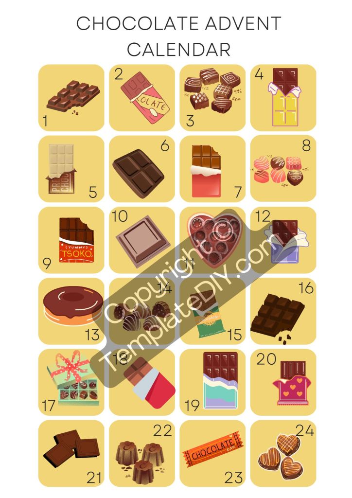 Chocolate Advent Calendar Printable Template in PDF, Word