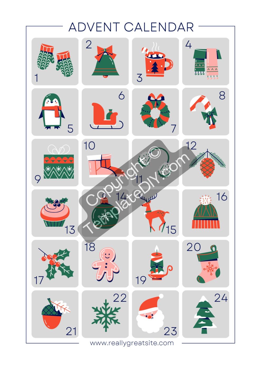 Christmas Advent Calendar Printable Template in PDF, Word
