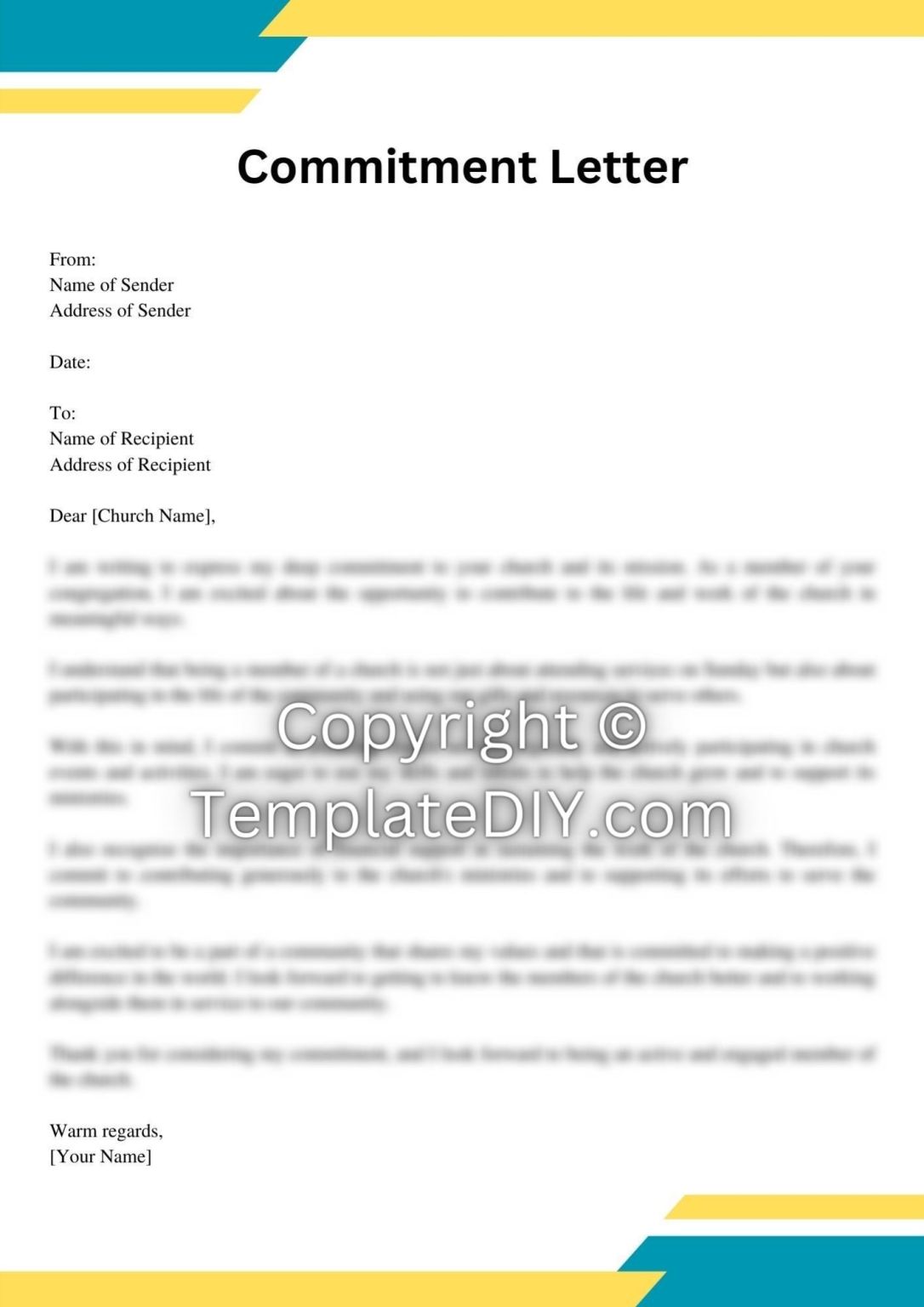 Church Commitment Letter Template | Printable Examples