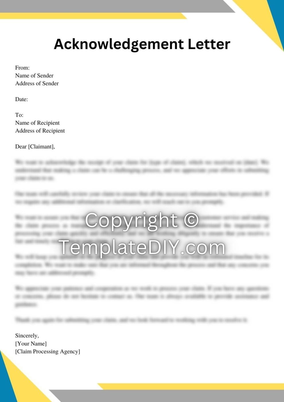 Claim Acknowledgement Letter Sample Template and Examples