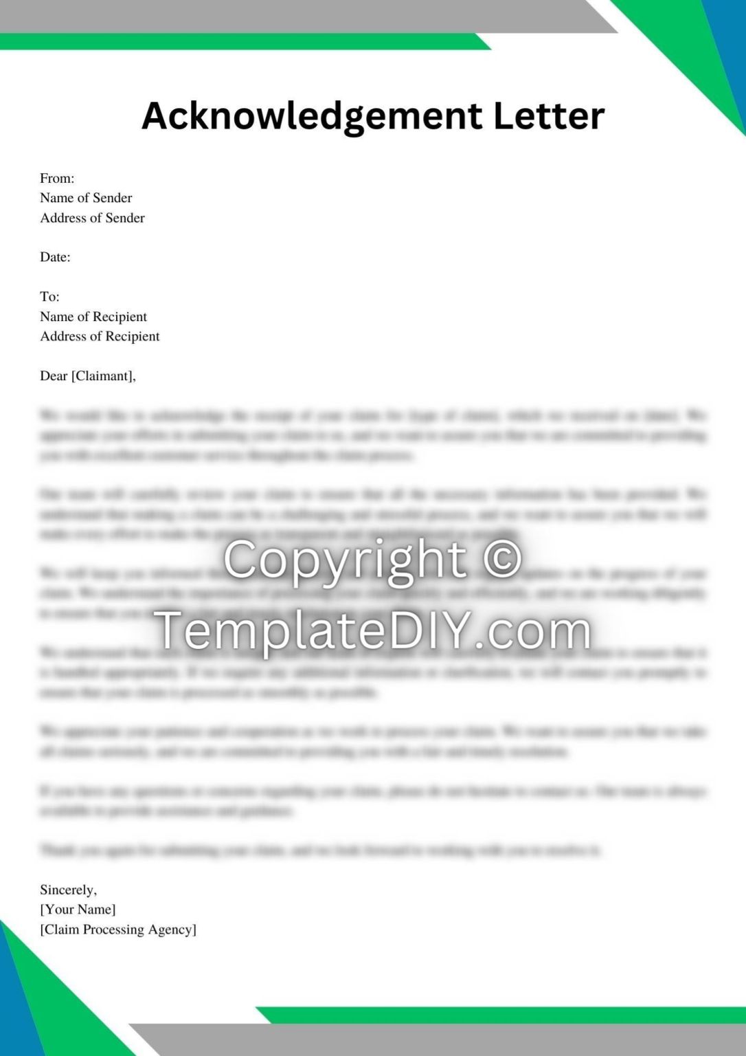 Claim Acknowledgement Letter Sample Template and Examples