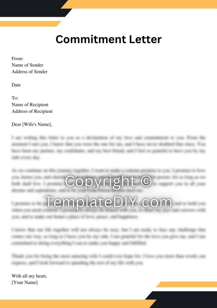 Commitment Letter to My Wife Sample with Examples [Word]
