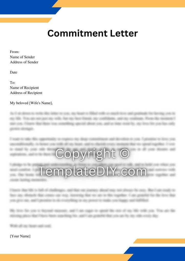 Commitment Letter to My Wife Sample with Examples [Word]