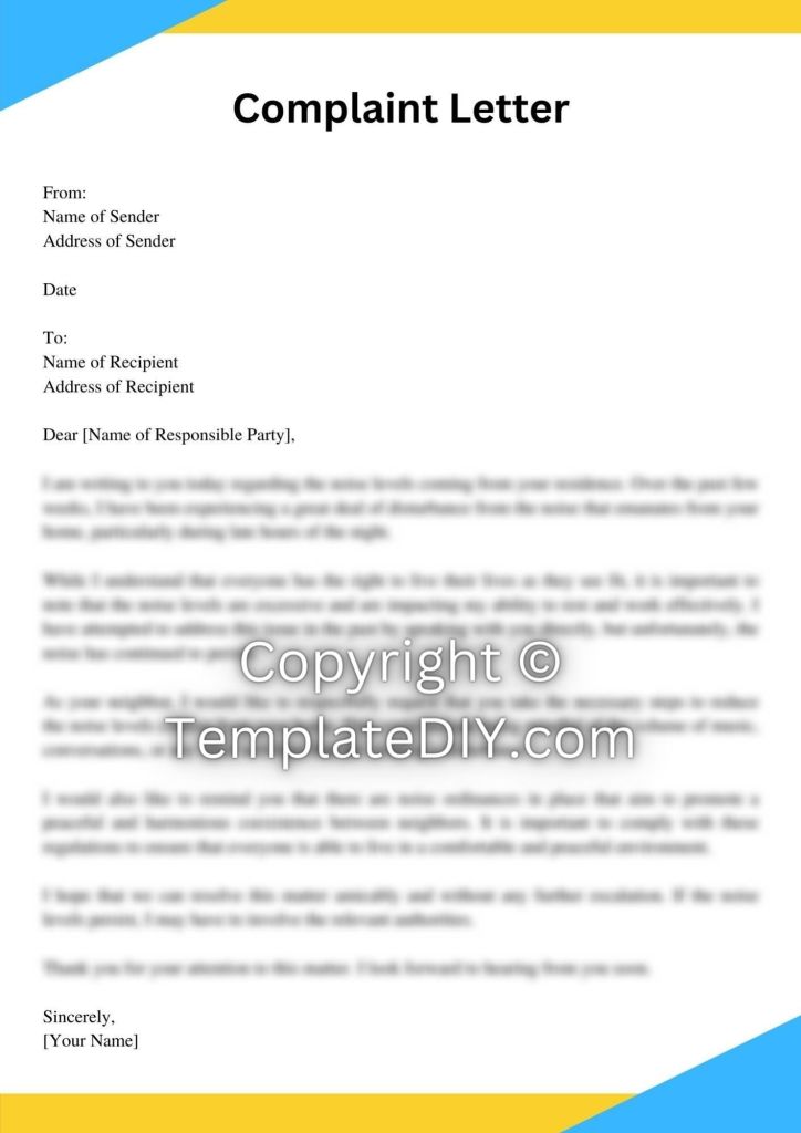 Complaint Letter for Noisy Neighbors Sample with Examples