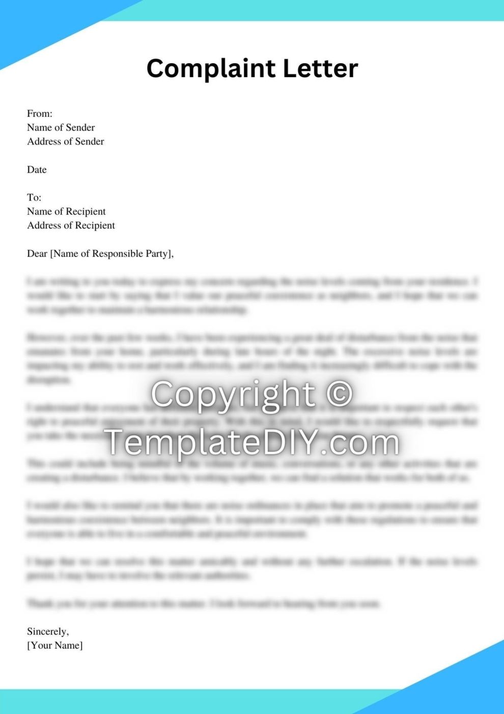 Complaint Letter for Noisy Neighbors Sample with Examples
