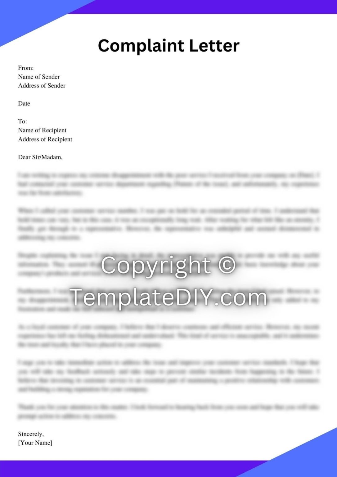 Complaint Letter for Poor Service Sample with Examples