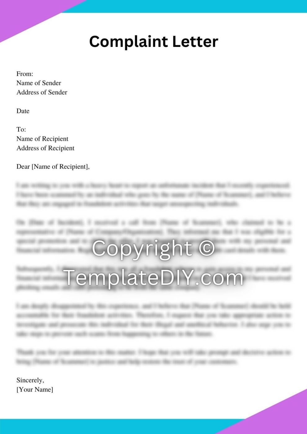 Complaint Letter for Scammer Sample with Examples [Word]