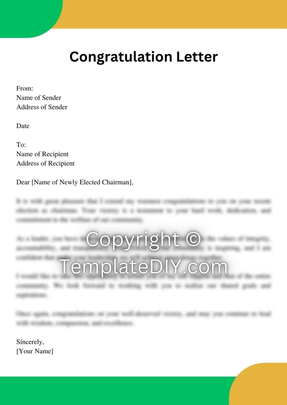 Congratulation Letter to Newly Elected Chairman Sample