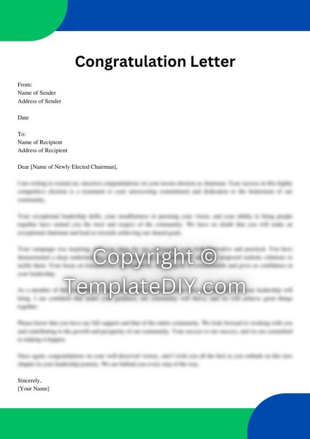 Congratulation Letter to Newly Elected Chairman Sample