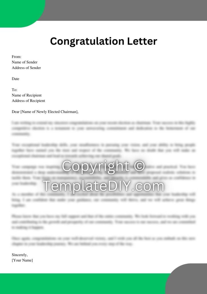 Congratulation Letter to Newly Elected Chairman Sample