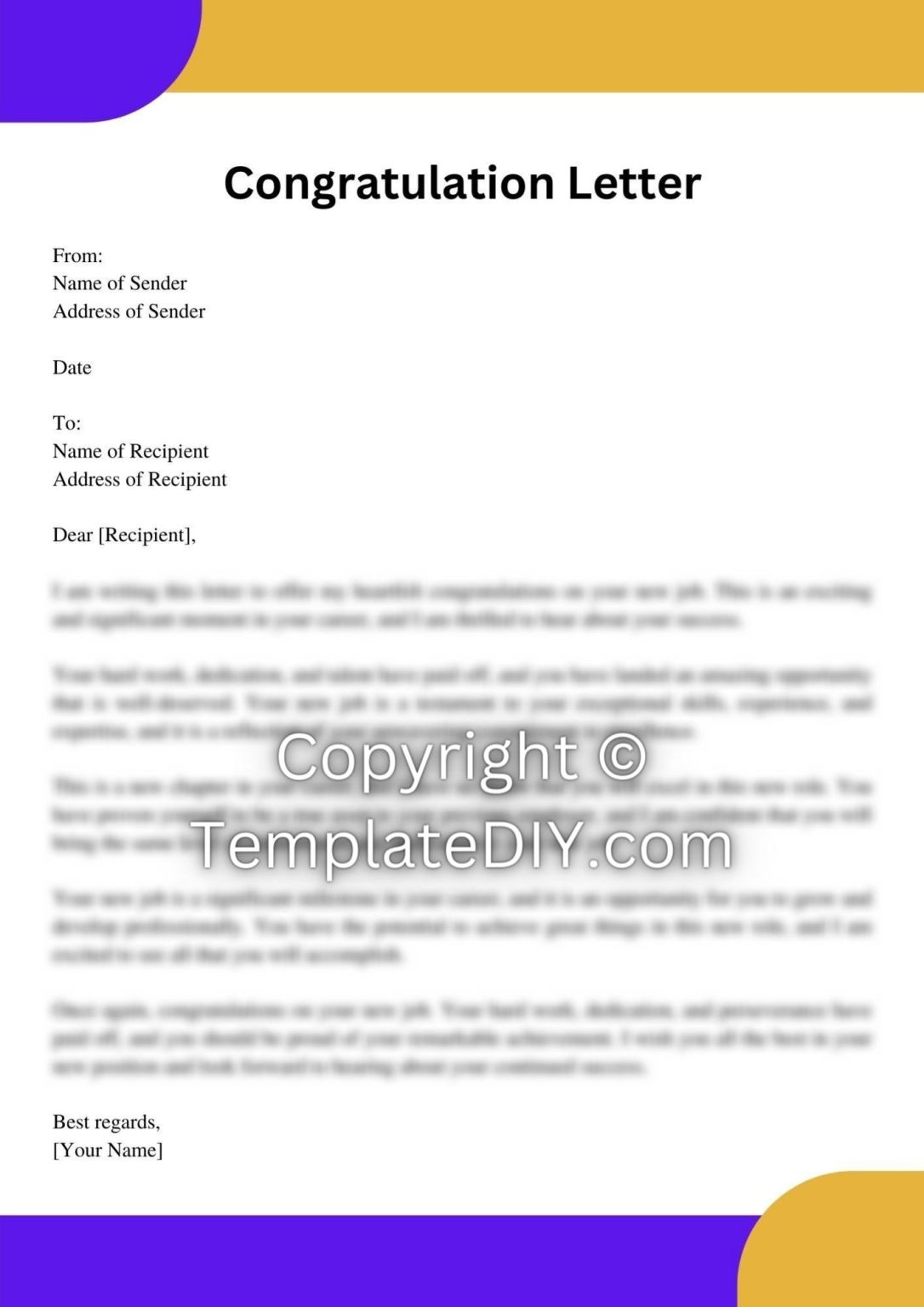 Congratulations Letter New Job Sample with Examples [Word]
