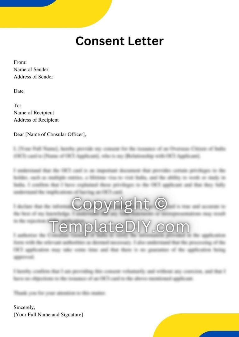 Consent Letter for OCI Application Template | Download Now