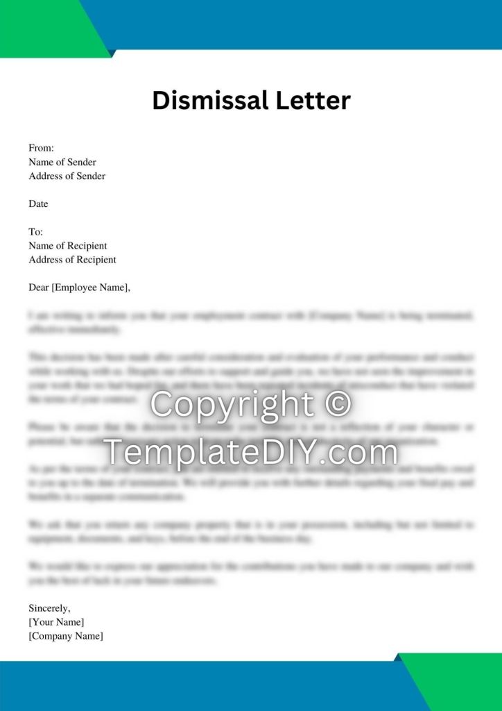 Contract Dismissal Letter Sample with Examples [Word]