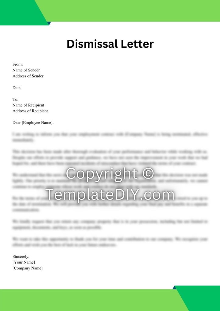 Contract Dismissal Letter Sample with Examples [Word]