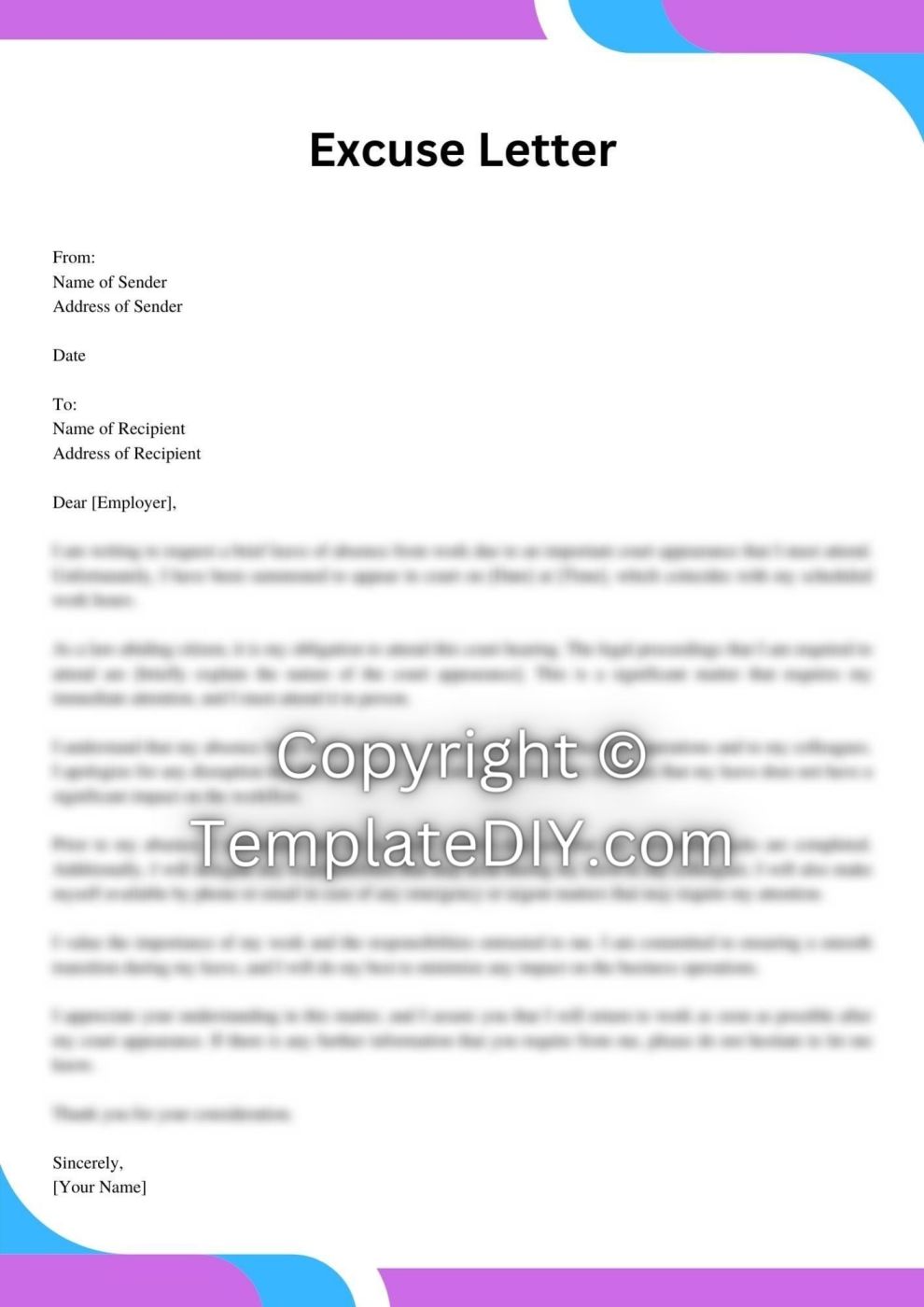 Court Appearance Excuse Letter for Work | Download Template