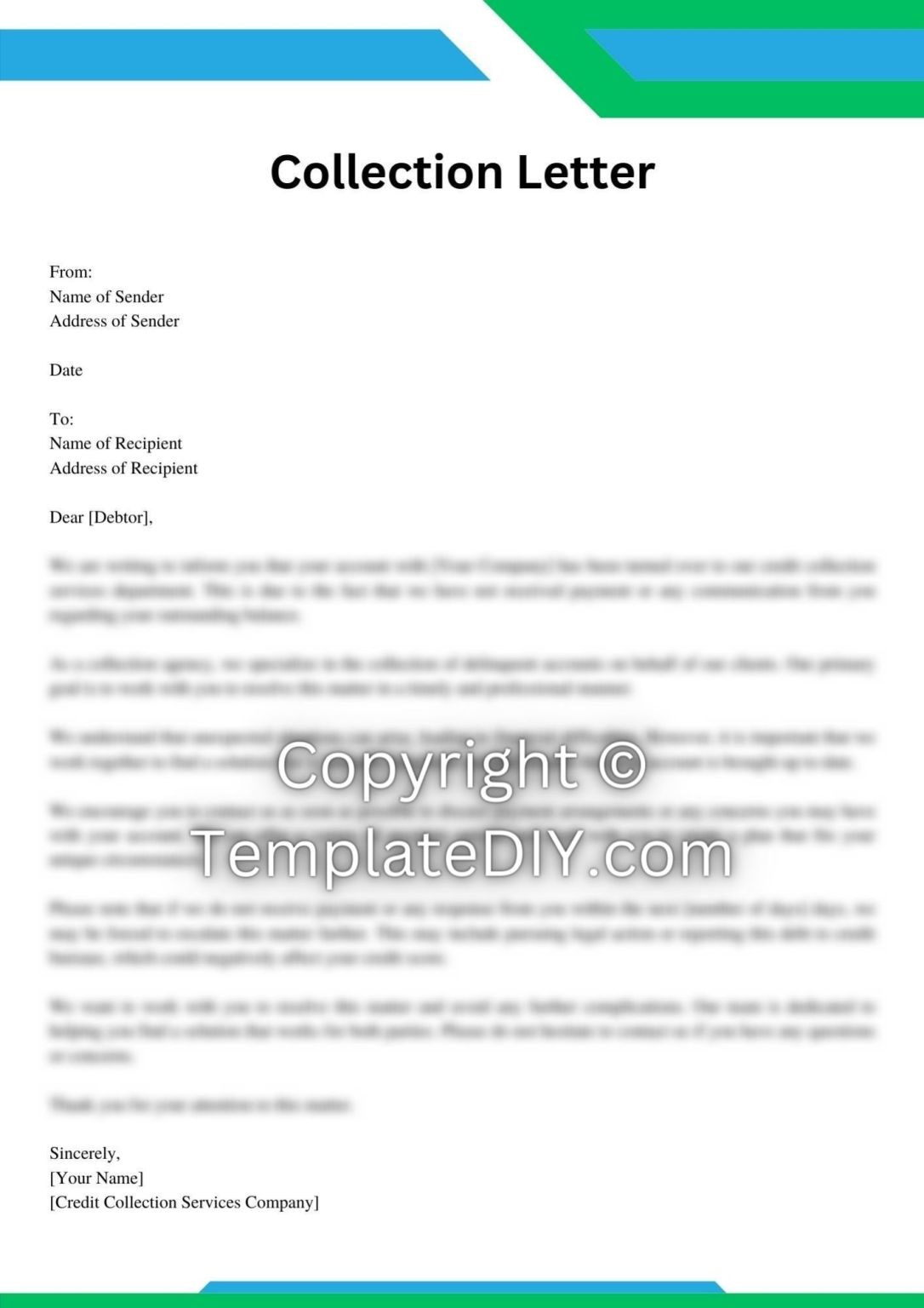 Credit Collection Services Letter Sample with Examples