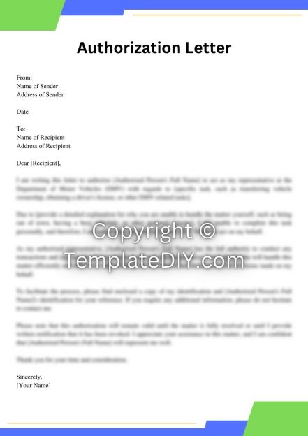 DMV Authorization Letter Sample Template with Examples