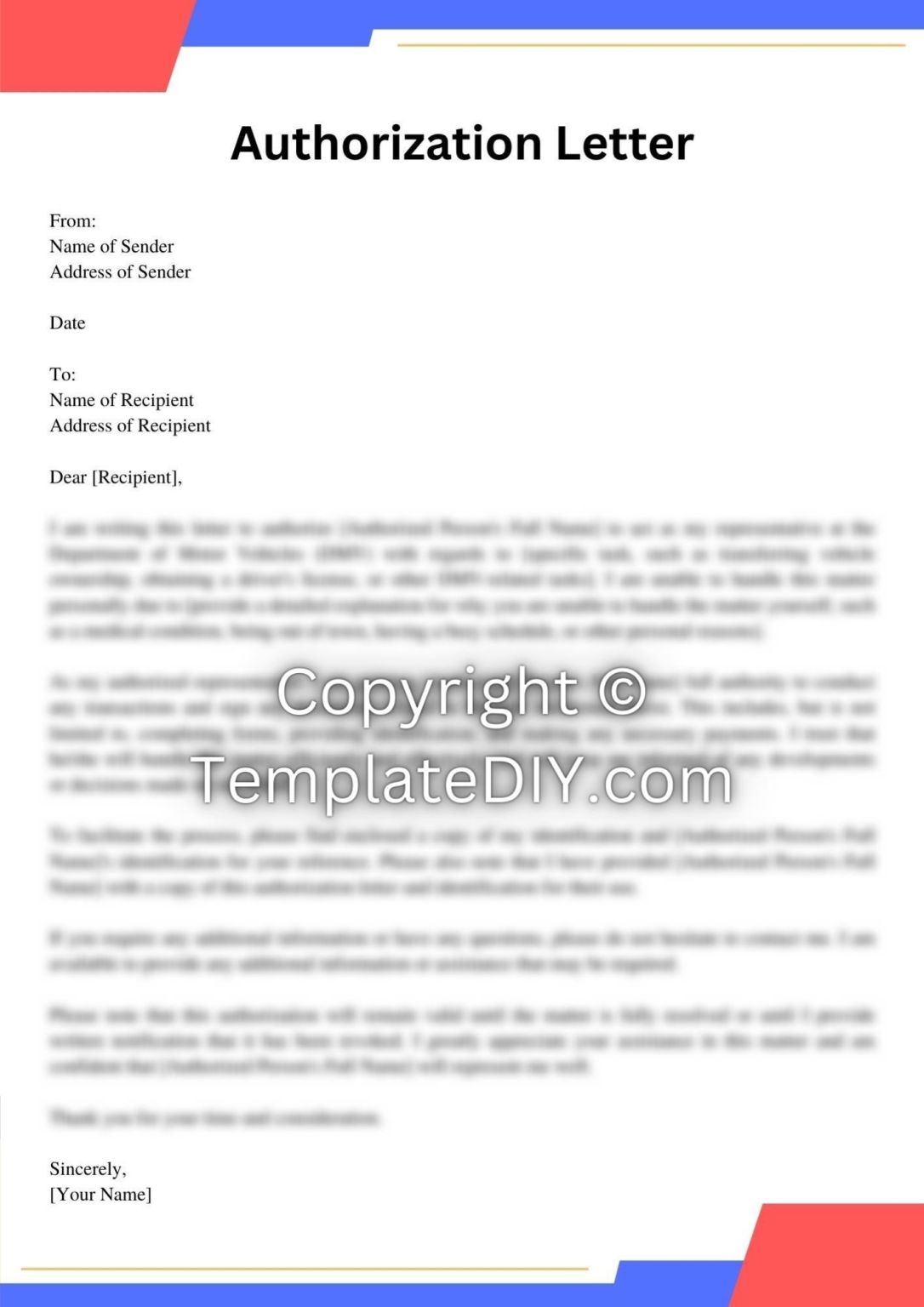 DMV Authorization Letter Sample Template with Examples