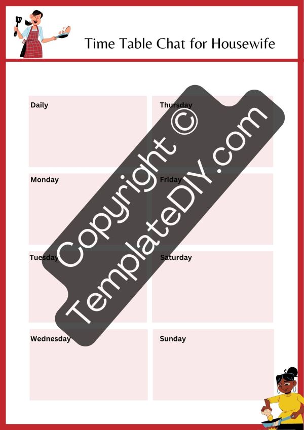Daily Routine Time Table Chart for Housewife Template PDF