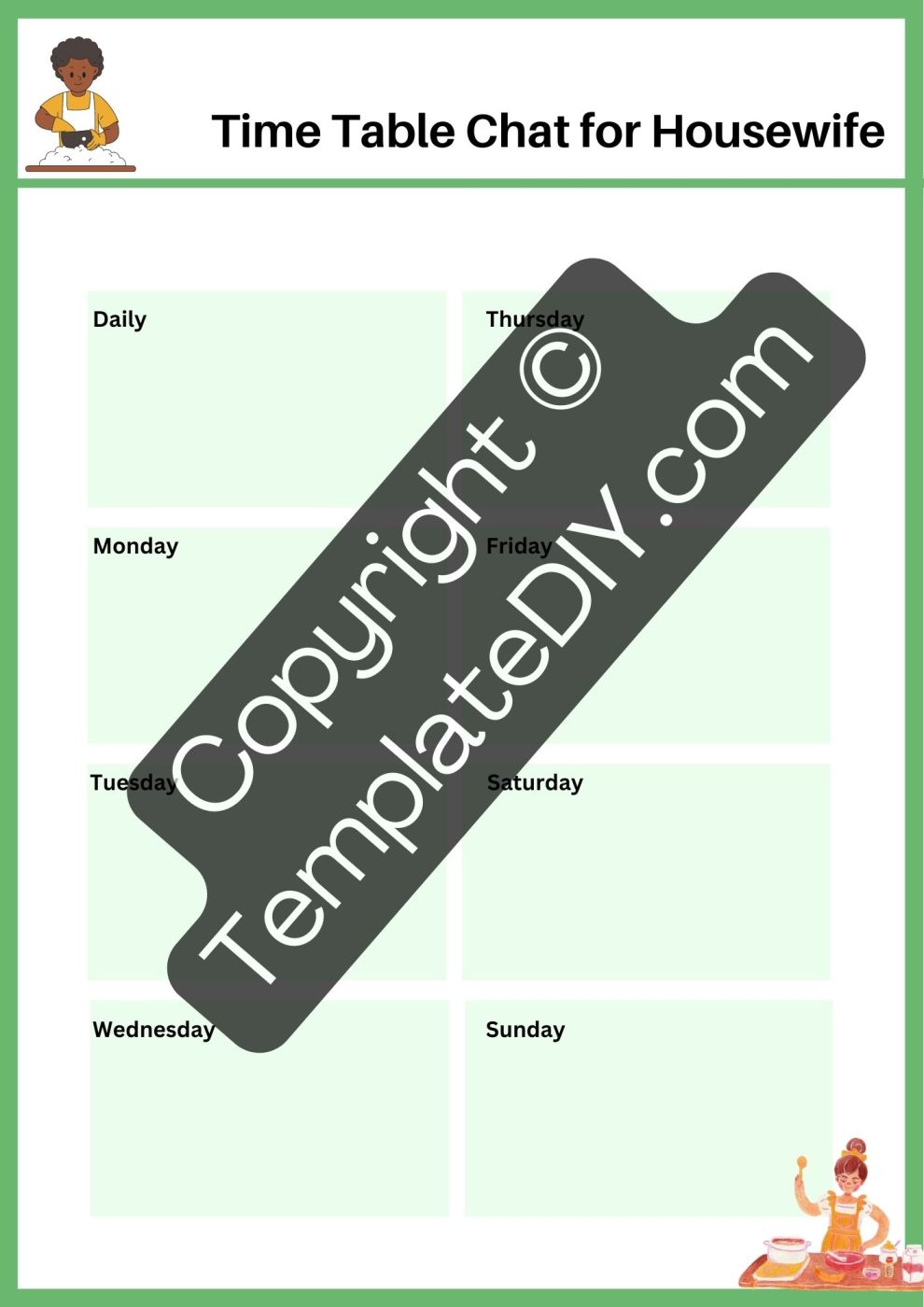 Daily Routine Time Table Chart for Housewife Template PDF