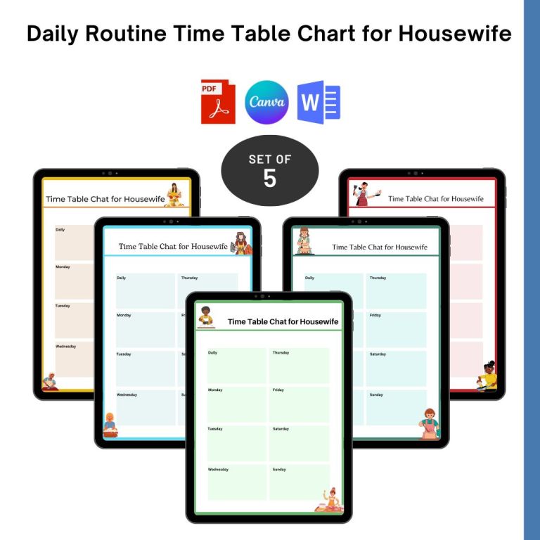 Daily Routine Time Table Chart for Housewife Template PDF