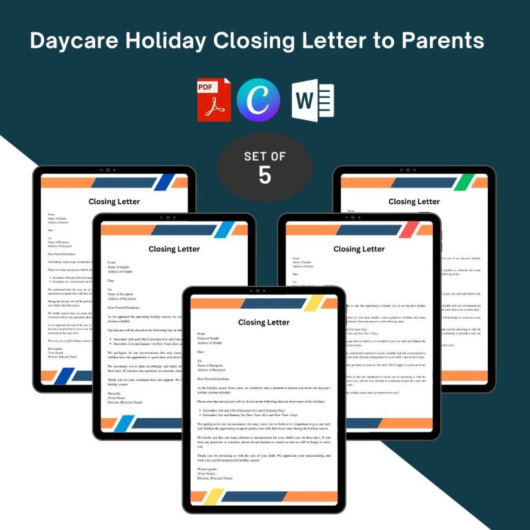 Daycare Holiday Closing Letter to Parents Sample [Word]