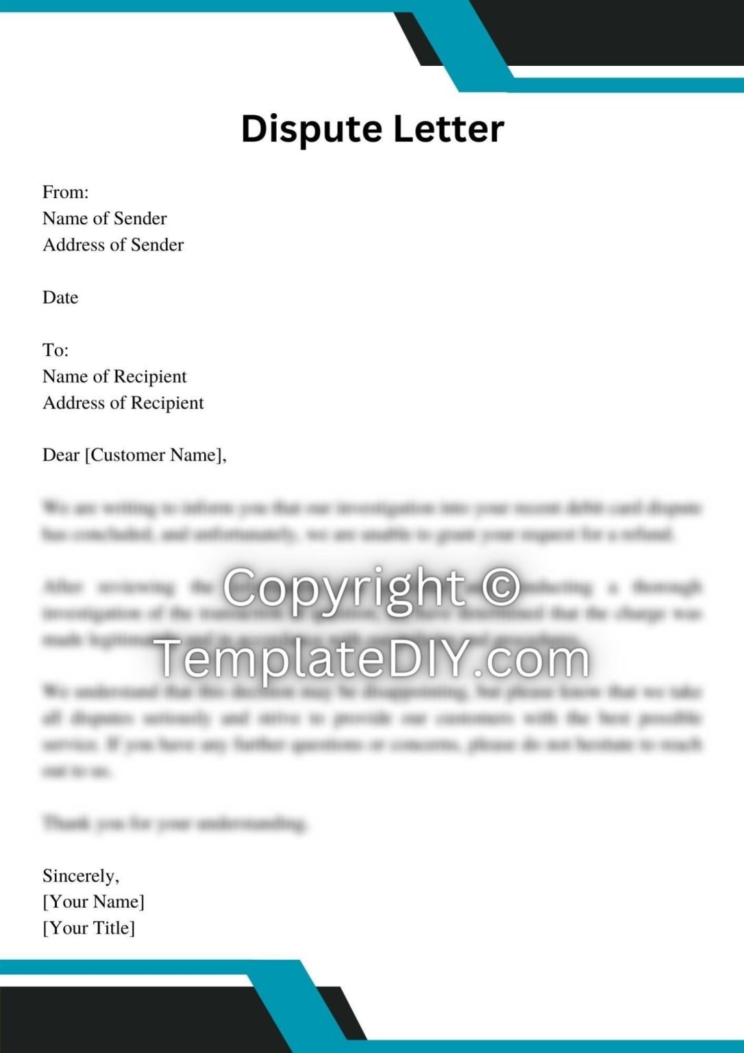 Debit Card Dispute Denial Letter Sample with Examples