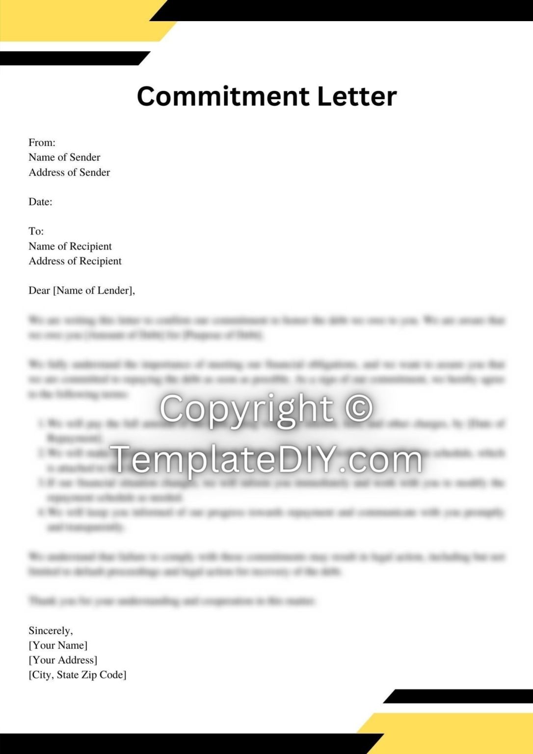 Debt Commitment Letter Sample with Examples [Word]