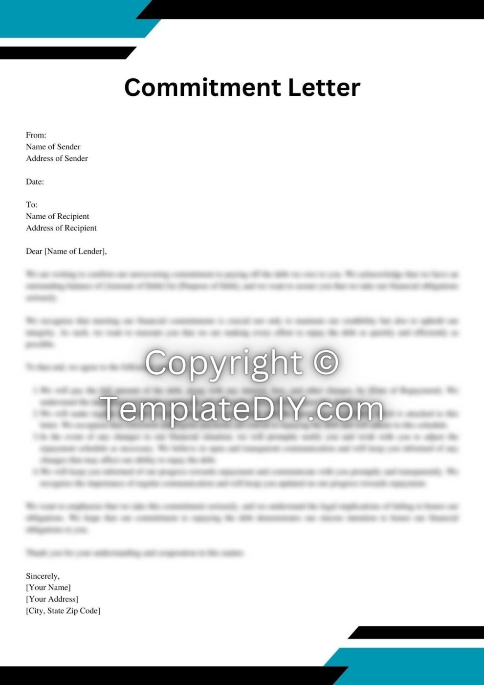 Debt Commitment Letter Sample with Examples [Word]