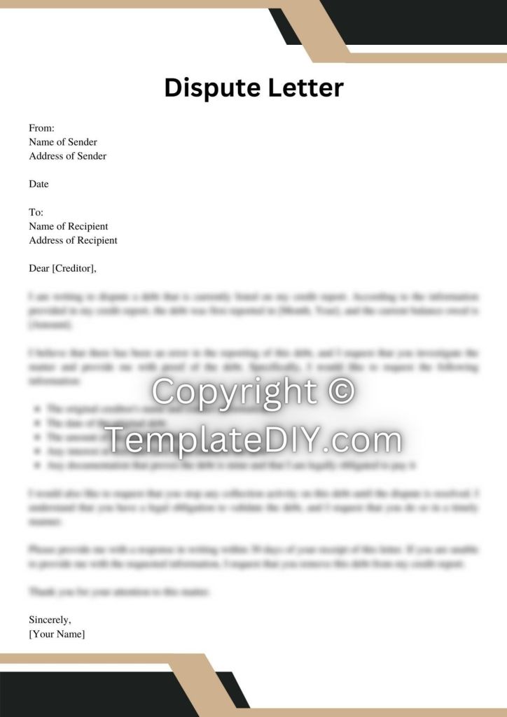 Debt Dispute Letter Sample with Examples [Word Editable]