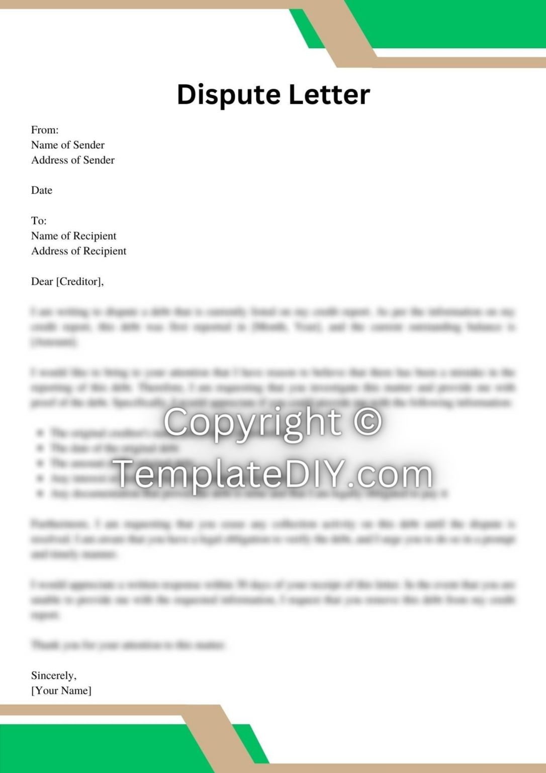 Debt Dispute Letter Sample with Examples [Word Editable]