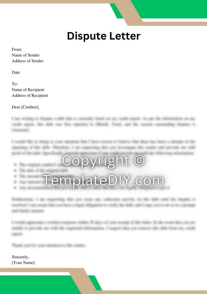 Debt Dispute Letter Sample with Examples [Word Editable]