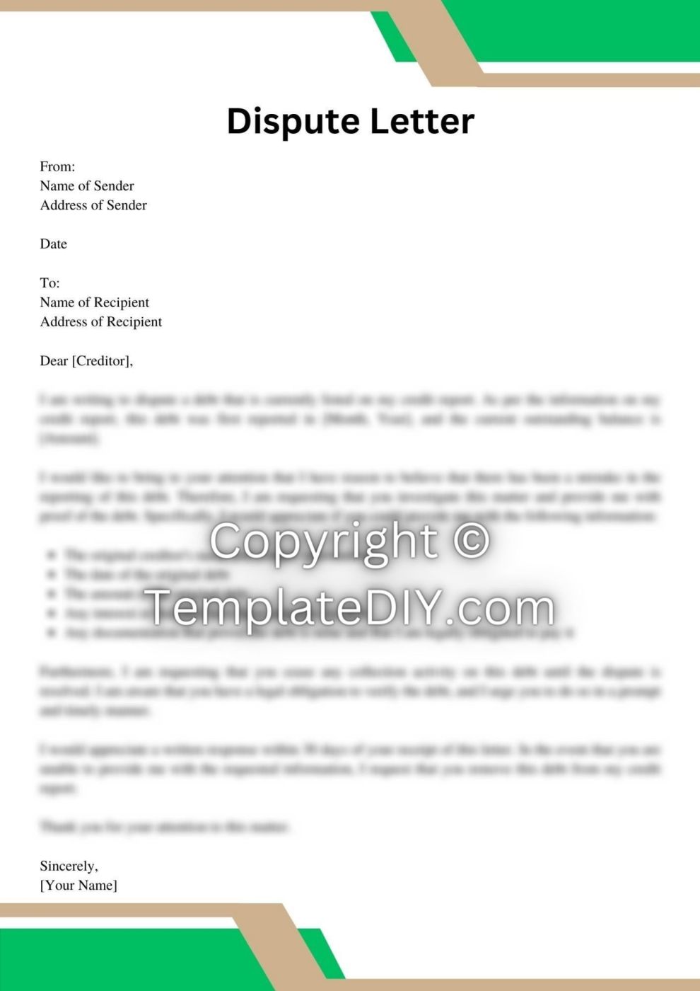 Debt Dispute Letter Sample with Examples [Word Editable]