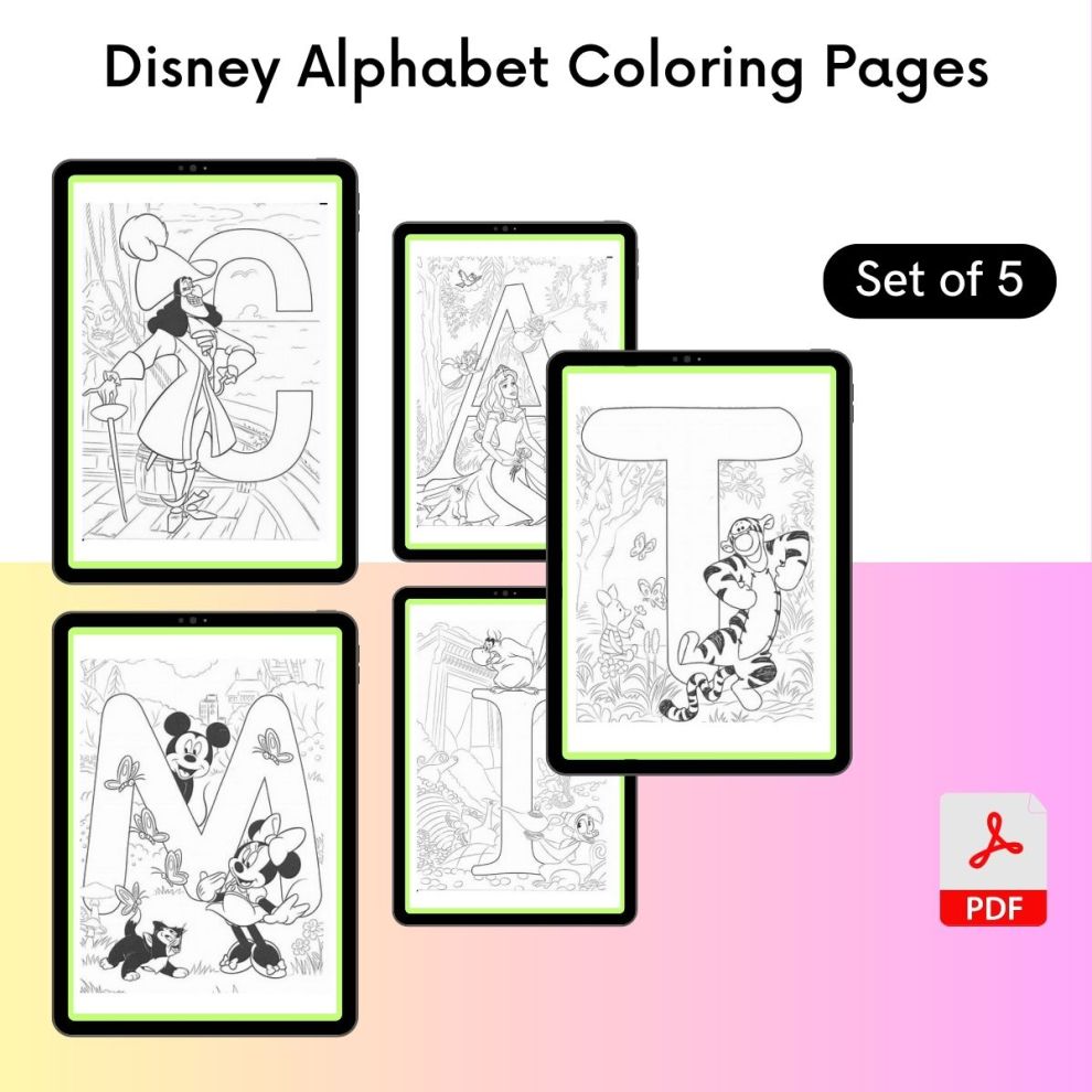 Disney Alphabet Coloring Sheets | Printable PDF Templates