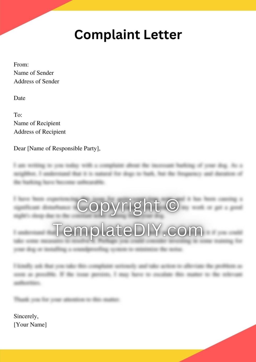 Dog Noise Complaint Letter Template | Editable Word Format