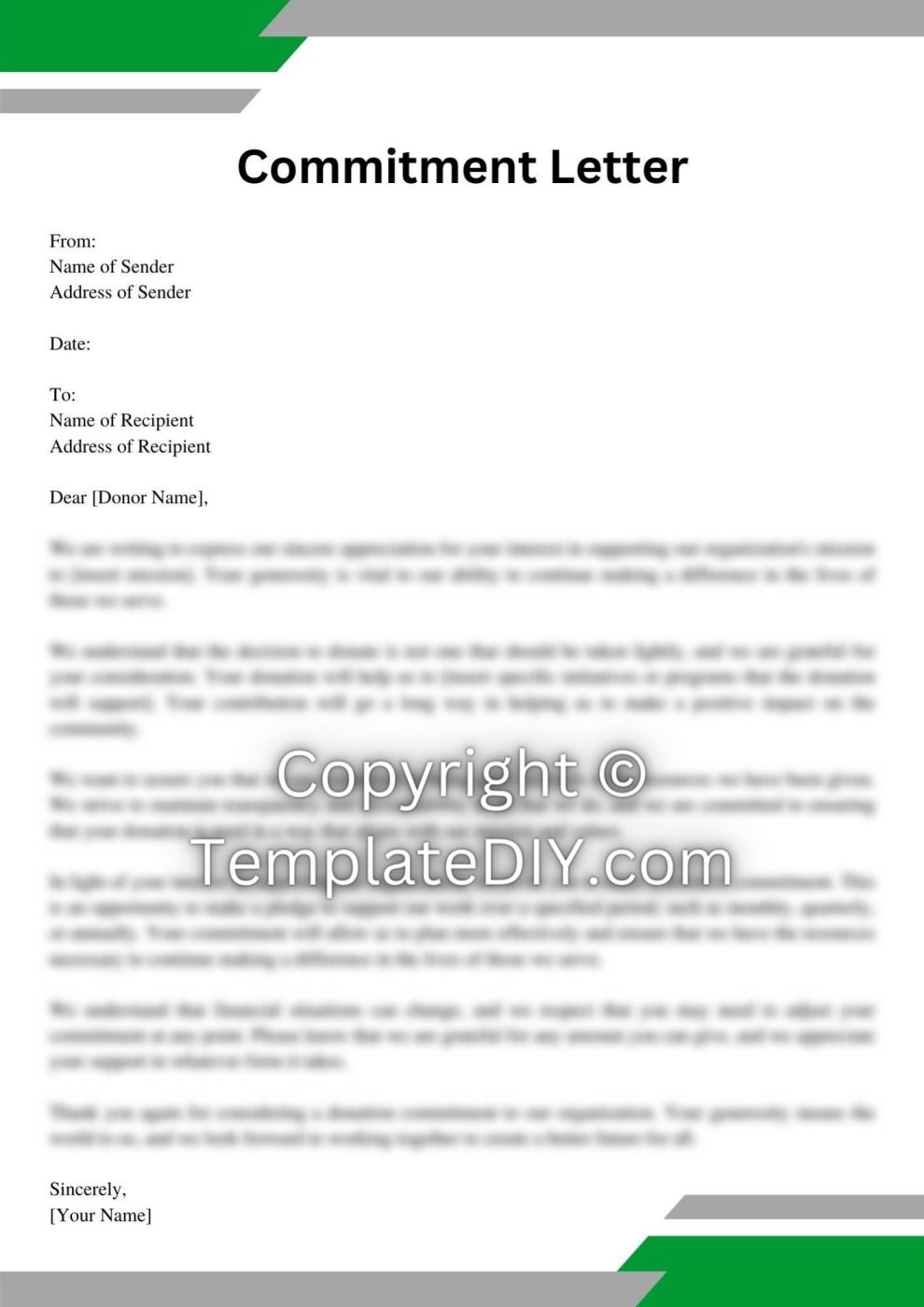 Donation Commitment Letter Template | Download Sample