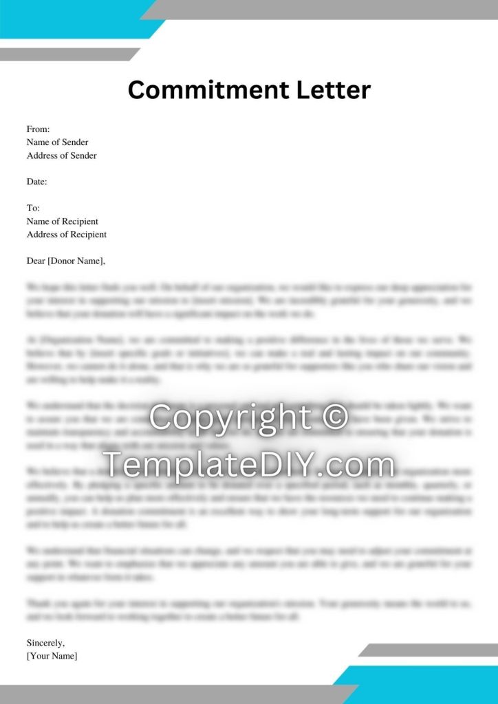 Donation Commitment Letter Template | Download Sample