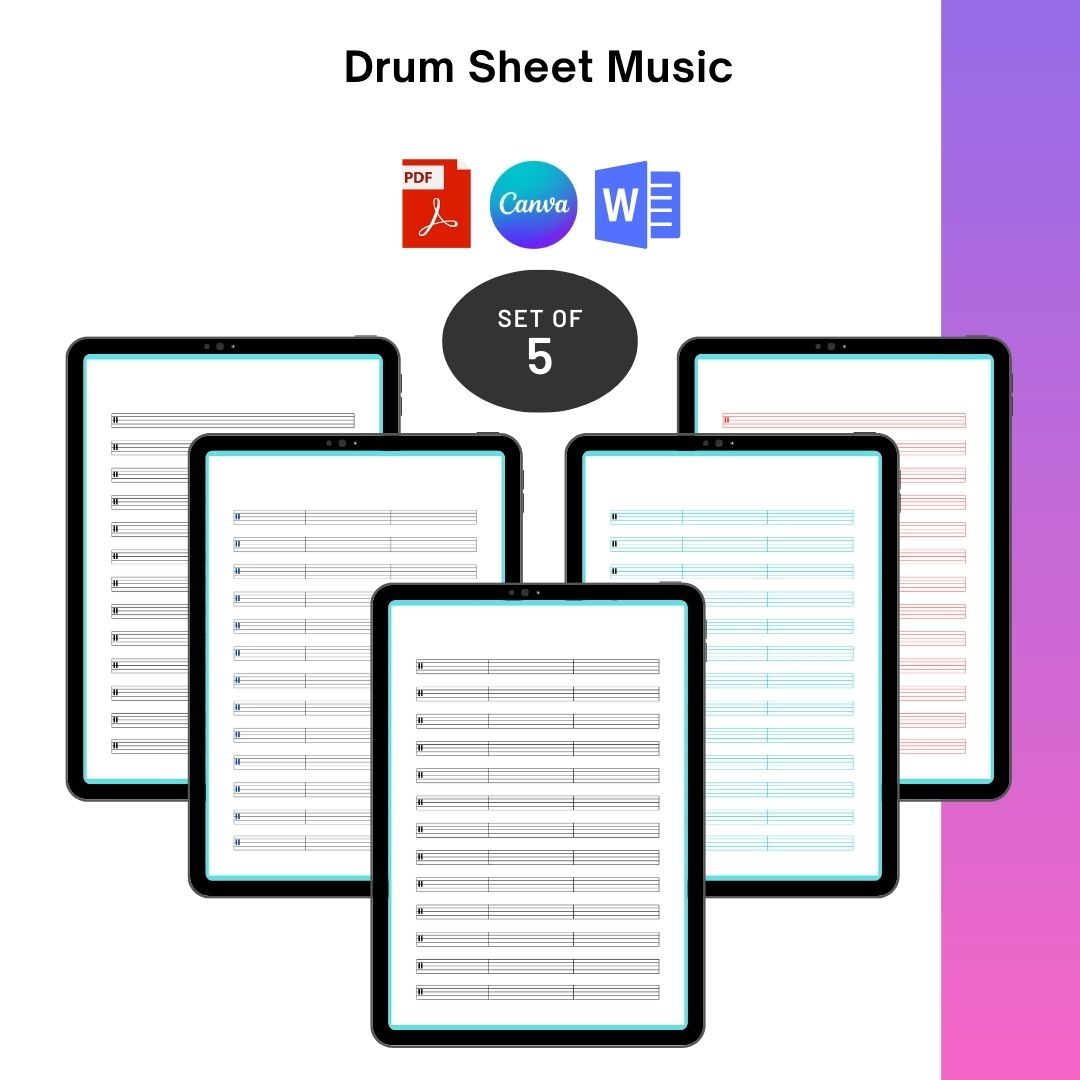 Blank Drum Sheet Music Template Printable PDF, Word