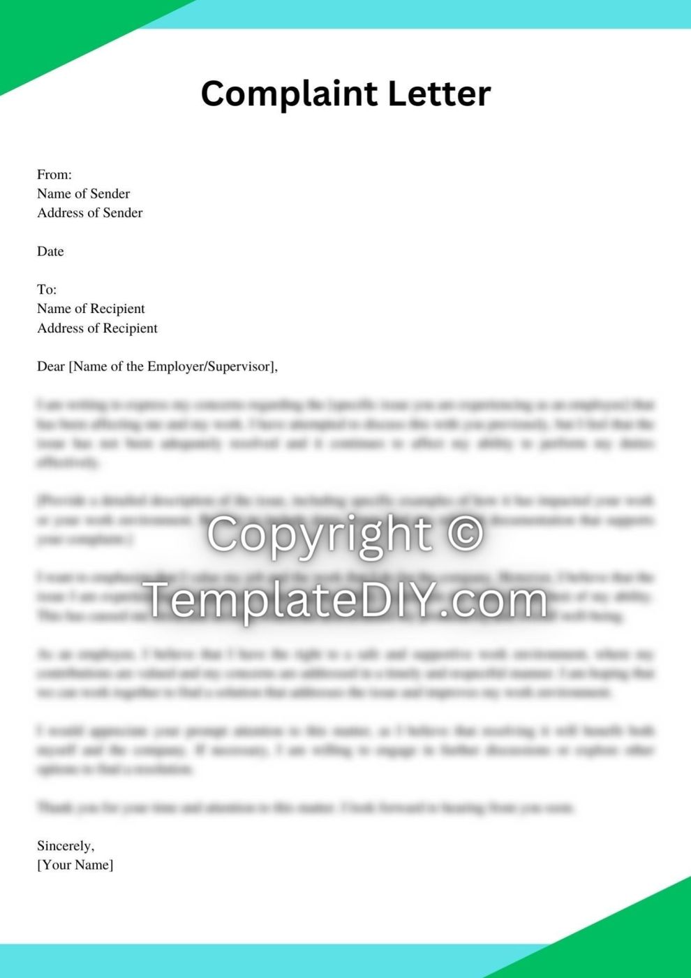Employee Complaint Letter Sample with Examples [Word]