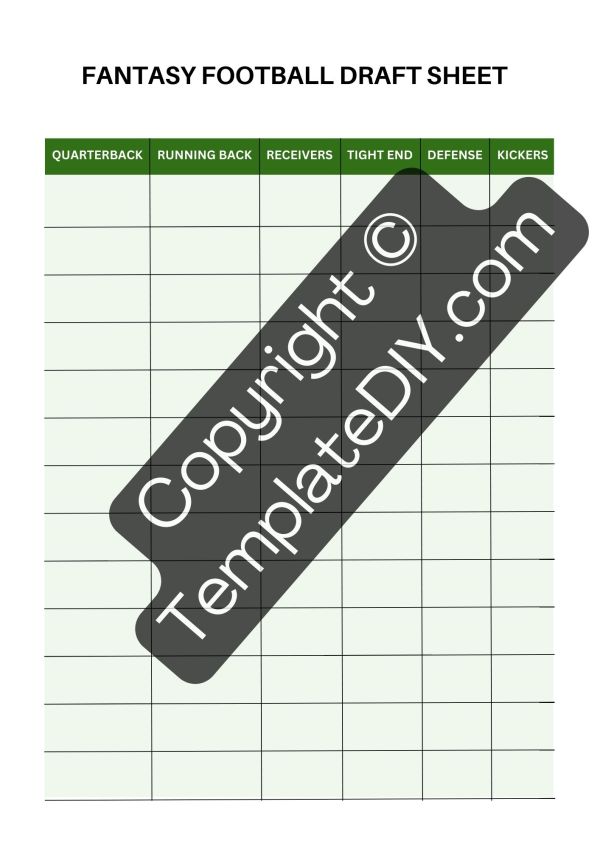 Blank Fantasy Football Draft Sheet Template PDF, Word