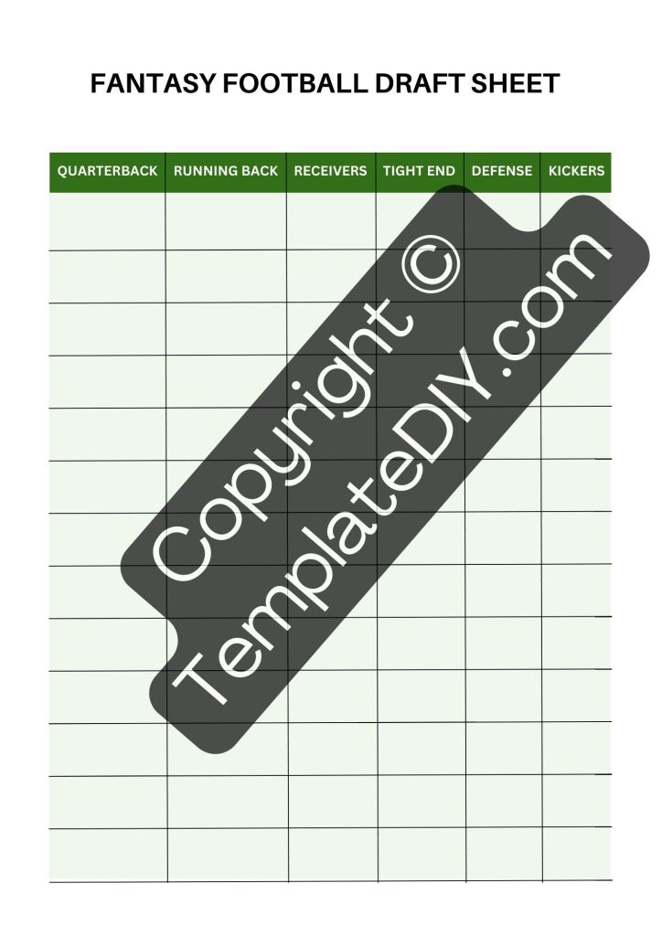 Blank Fantasy Football Draft Sheet Template PDF, Word
